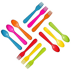 PLASKIDY Plastic Toddler Utensils Set of 12 Kids Utensils Forks and Spoons - BPA FREE/Dishwasher Safe Toddlers Silverware Set Brightly Colored Children's Safe Flatware Cutlery Set