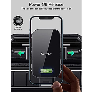Nalwort Wireless Car Charger 15W Qi Fast Charge with Metal Frame Dashboard and Air Vent Phone Holder Auto Clamping Wireless Car Charger Mount Compatible for iPhone 14/13/12, Samsung S20/S10 and More