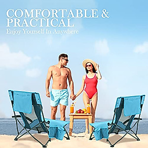 DIFY Folding Beach Chair 2 Pack, Lightweight with Storage Bag and Cup Holder, Comfortable and Portable, for Carry or Backpack, Low Beach Chair for Outdoor Activities, Camping, Beach, Events. (Blue)