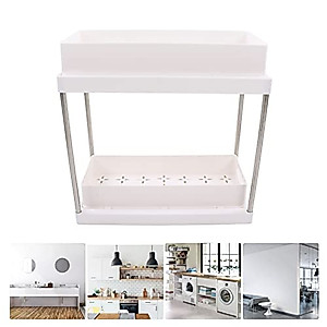 GLOGLOW Under Sink ABS Material Sliding Cabinet Basket Bathroom Sliding Design (White)
