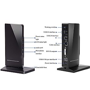XUNMAIFHB Portable Docking Station,USB3.0 Docking Station Notebook high-Speed Transmission Multi-Function Converter DVI, Gigabit RJ4, Audio Interface, Microphone Interface Fast Transmission