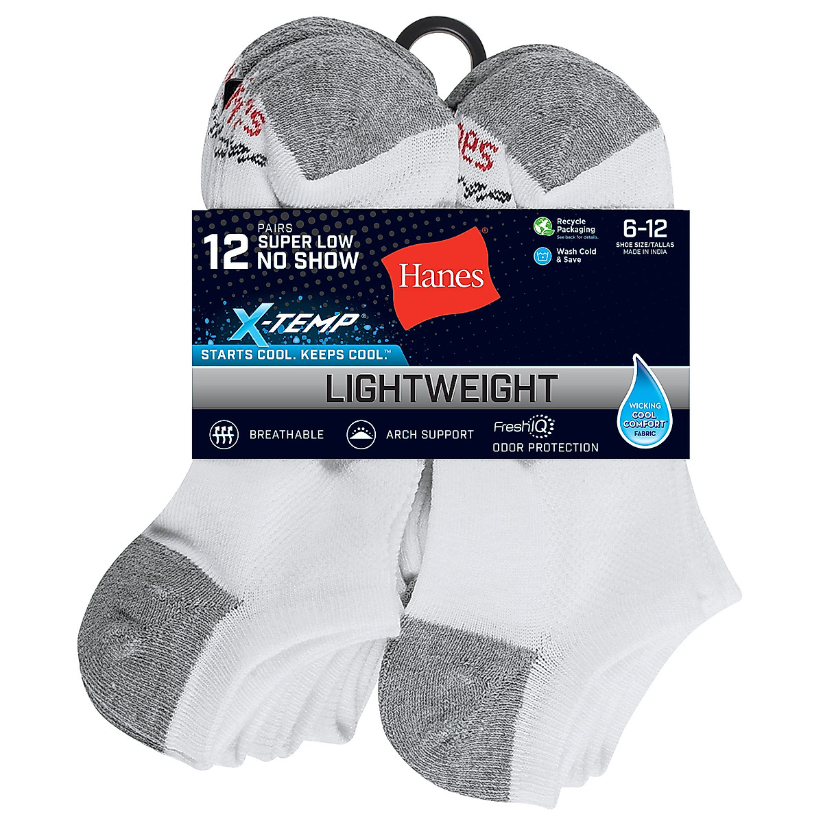 Hanes mens X-temp Lightweight No Show Socks, 12-pair Pack Casual Sock, White, 6 12 US