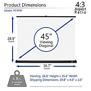 Elite Screens PicoScreen Series, Light-Weight Pull Up Manual Projector Screen, 45-inch 16:9, Portable Table-Top Pull-Up Home Theater Movie Office Classroom Fiberglass Projection Screen, PC45W, Black