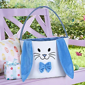 Easter Basket Bags,Bunny Easter Bucket,Easter Eggs/Gift Baskets for Kids,Bunny Tote Bag Bucket for Easter Eggs,Toys, Candy,Gifts (Blue)