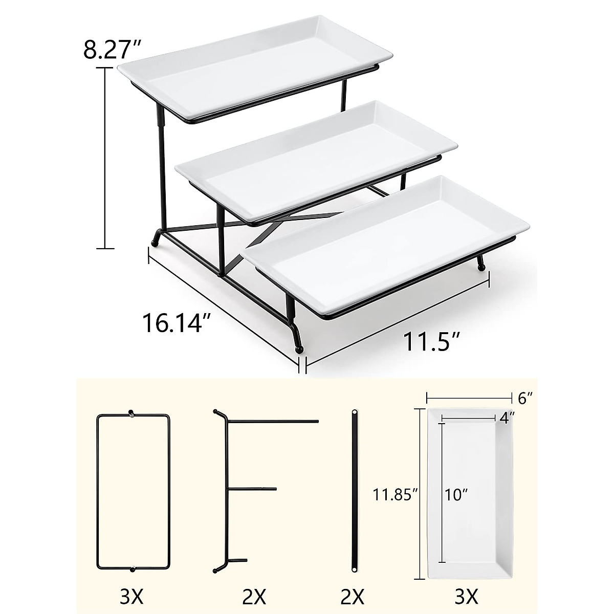 Yedio 12 Inch and 14 Inch 3 Tier Serving Tray