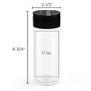 Foraineam 16 Pack - 17 oz. (500ml) Plastic Spice Jars Containers Bottles with Black Flip Cap To Pour Or Sifter Shaker - Perfect for Storing Spice, Powders and Herbs