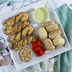 [White- 3 Pack] HomeyGear Plastic Square Serving Leveled Tray Appetizer Platter White12X12 Inch Food Party Dish Disposable Pack of 3