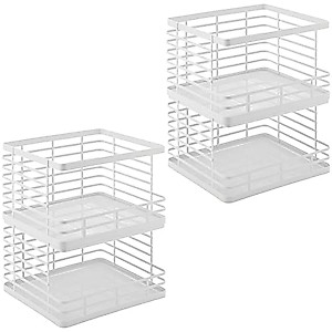 mDesign Large Stackable Metal Wire Food Baskets with Open Front for Kitchen, Pantry, Cabinet, Countertop, Bin for Fruit, Vegetable, and Snack Storage Organizer, Carson Collection, 4 Pack, Matte White