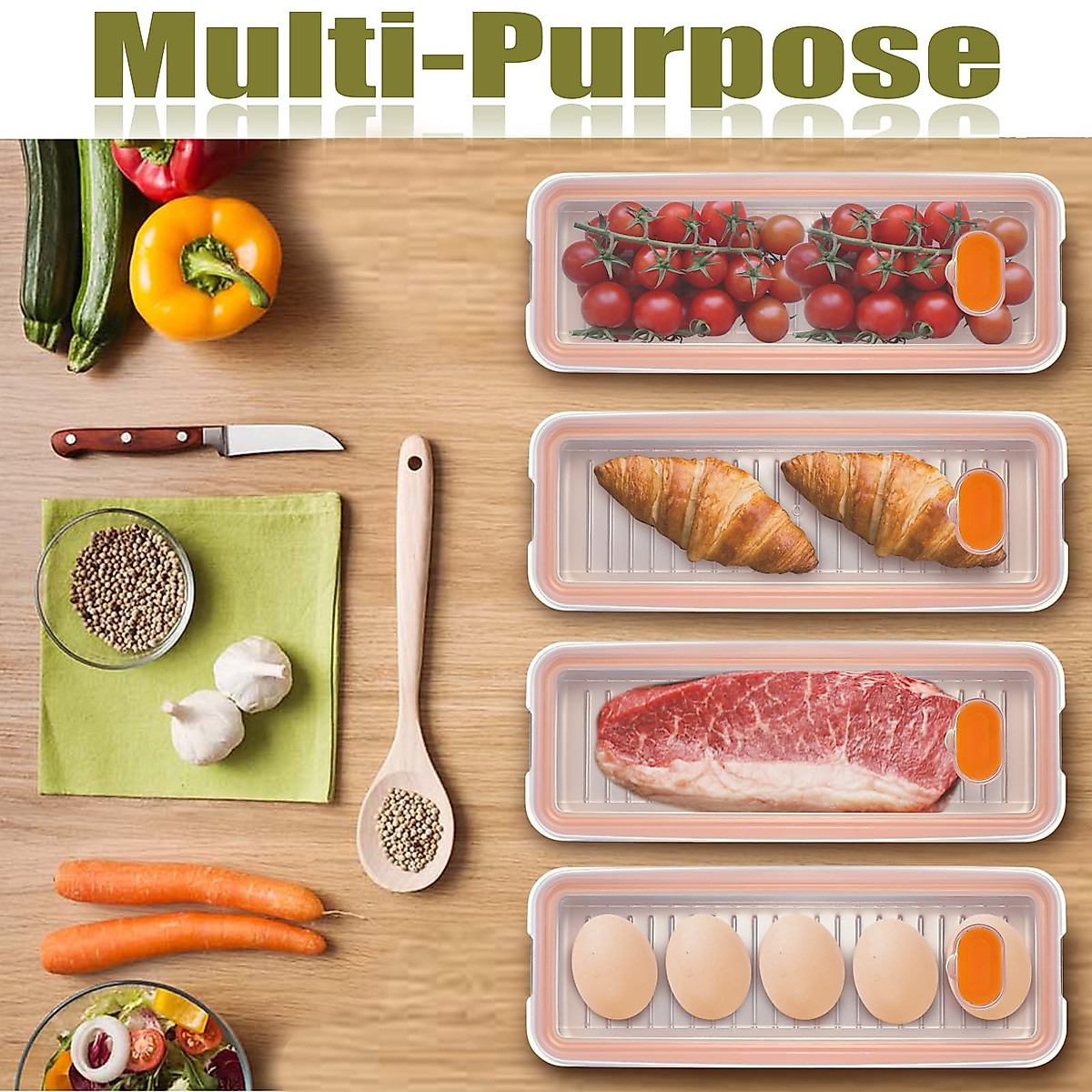 JUXYES Bacon Storage Container for Refrigerator, Stainless Steel Bacon Storage Box for Fridge with Transparent Lid, Airtight Bacon Storage Keeper, Deli Meat Saver Cuts Food Storage Organizer