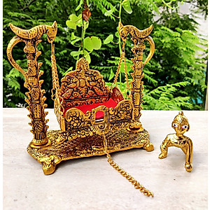WC Jhula for Krishna Bal Gopal | Laddu Gopal Metal Swing & roli chawal tika combo |Baby Krishna Lord Krishna | Janmashtami Palna for Home Temple mandir-Janmashtami jhula Home décor,housewarming gift