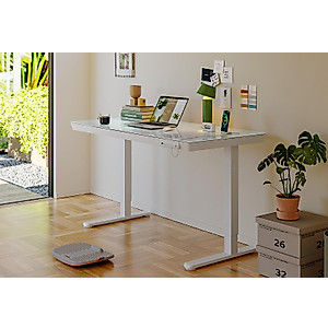 FEZIBO 55 × 24 Electric Standing Desk with Drawers, Whole-Piece Glass Adjustable Height Desk, One-Piece Quick Install Adjustable Sit Stand Desk, White