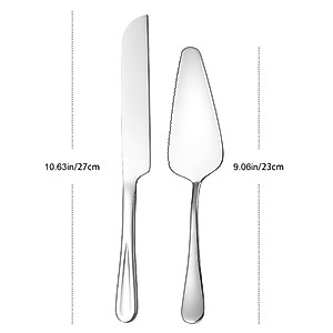 tiokin Wedding Cake Knife and Server Set,Stainless Steel Cake Cutting Set,2Pcs Silver Include 10.63" Cake Cutter And 9.06" Cake Server for Wedding, Birthday, Parties and anniversary