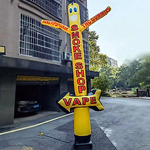 20ft Vape Smoke Shop Air Inflatable Tube Man Dancer with Arrow | Eye-Catching Hookah Hand Pipes Sky Wacky Waving Ultimate Brand Visibility | Both Side Printed Yellow | Cmpt. 18-inch (Without Blowers)