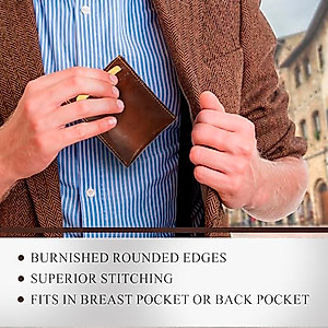 Tony Perotti Italian Leather Men's Money Clip Wallet With Pocket - Magnetic Money Clip Outside and Credit Card Slots - Eco-Friendly Tanned Full Grain Leather Wallet Made in Italy