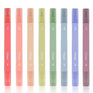YISAN Aesthetic Pastel Highlighters,Double Tip Soft Chisel Tip Highlighter Pens for School,Office,No Bleed,Assorted Colors,70900