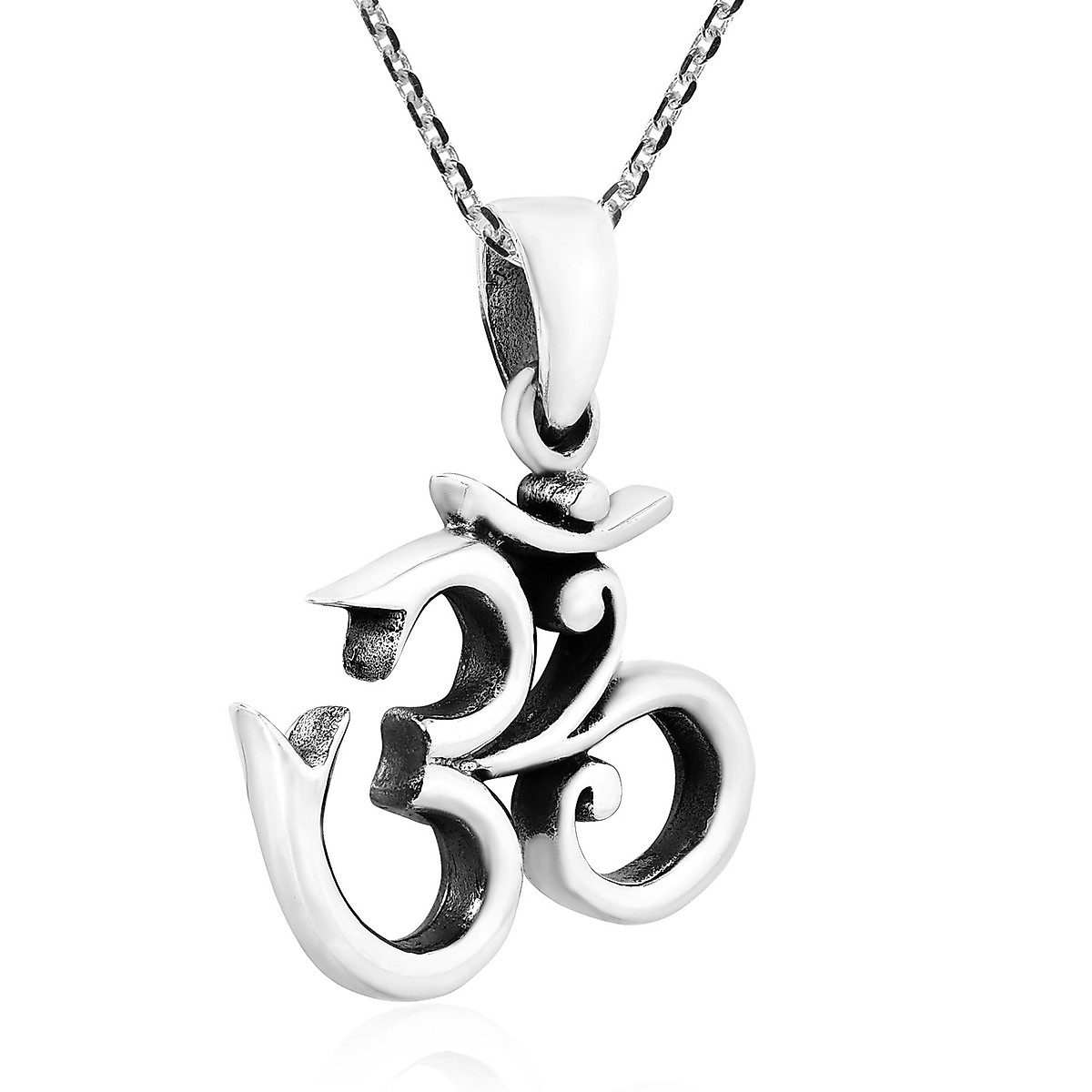 AeraVida Mysterious Aum or Om Prayer Symbol .925 Sterling Silver Pendant Necklace