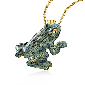 Ross-Simons Italian Green Enamel Frog Pendant Necklace in 18kt Gold Over Sterling