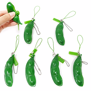 Honbay 6PCS Pea Pod Decompression Toy Squeeze Beans Peapod Fidget Toy Extrusion Edamame Pea Keychain Keyring Stress Relieving Keychain Toys