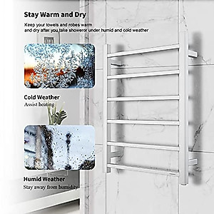 SHARNDY Towel Warmer Brushed Nickel for Bathroom Wall Mounted Bath Towel Heater Plug-in Square 6 Bars Drying Rack Stainless Steel Electric Heated Towel Rack ETW13 68W 26.77x20.47x4.13 inches