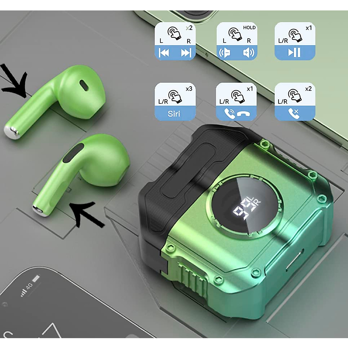 Bluetooth Headphones V5.3 Wireless Earbuds 65Hrs Standby Battery Life with Wireless Charging Case & LED Power Display Deep Bass IPX7 Waterproof Earphones Microphone Stereo Headset for iPhone & Android