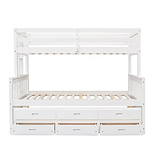 Harper & Bright Designs Twin Over Full Bunk Bed with Twin Size Trundle and 3 Storage Drawers, Separable Bunk Beds Twin Over Full Size, Wood Bunk Bed Frame for Kids Teens Boy & Girls (White)
