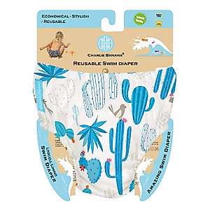 Charlie Banana Baby Reusable and Washable Swim Diaper for Boys or Girls, Cactus Azul, Large