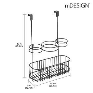 mDesign Steel Over Cabinet Door Hair Care/Hot Styling Tool Organizer Storage Basket for Hair Dryer, Flat Irons, Curling Wands, Straighteners, Space-Saving 3 Sections, Concerto Collection Graphite Gray