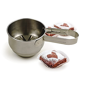 RSVP International Endurance® Stainless Steel Vintage One-Hand Sifter, 1 Cup | Top Cakes, Sift Flour, Marinade BBQ & More | Dishwasher Safe | Powder Sugar, Sift Flour, Spread Toppings & More
