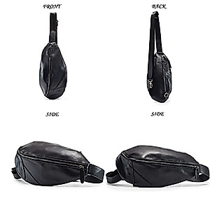 GZRHKJ Crossbody Bags for Women Men, Genuine Leather Small Sling Bag for Women Men，Handmade Chest Bag Shoulder Backpack——Black