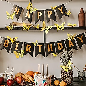 Butterfly Decorations - 48 Pcs, 4 Styles, 3D Wall Decor, Gold, Baby Shower, Flower Arrangements