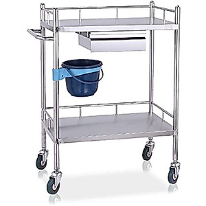 Medical Cart Kitchen Trolley Cart Island Rolling Serving Carts 430 Stainless Steel Medical Stroller Shelf with Single Drawer and Rubber Wheel,Welding Overall (Size : XS-(50x40x86cm))