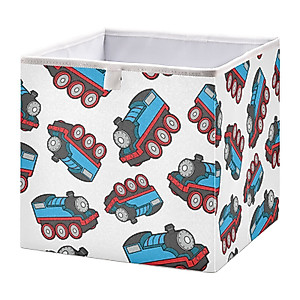 RunningBear Cute Train Vector Storage Basket Storage Bin Square Collapsible Nursery Hamper Shelves Cloth Baskets Organizer for Nursery Toys Kids Room
