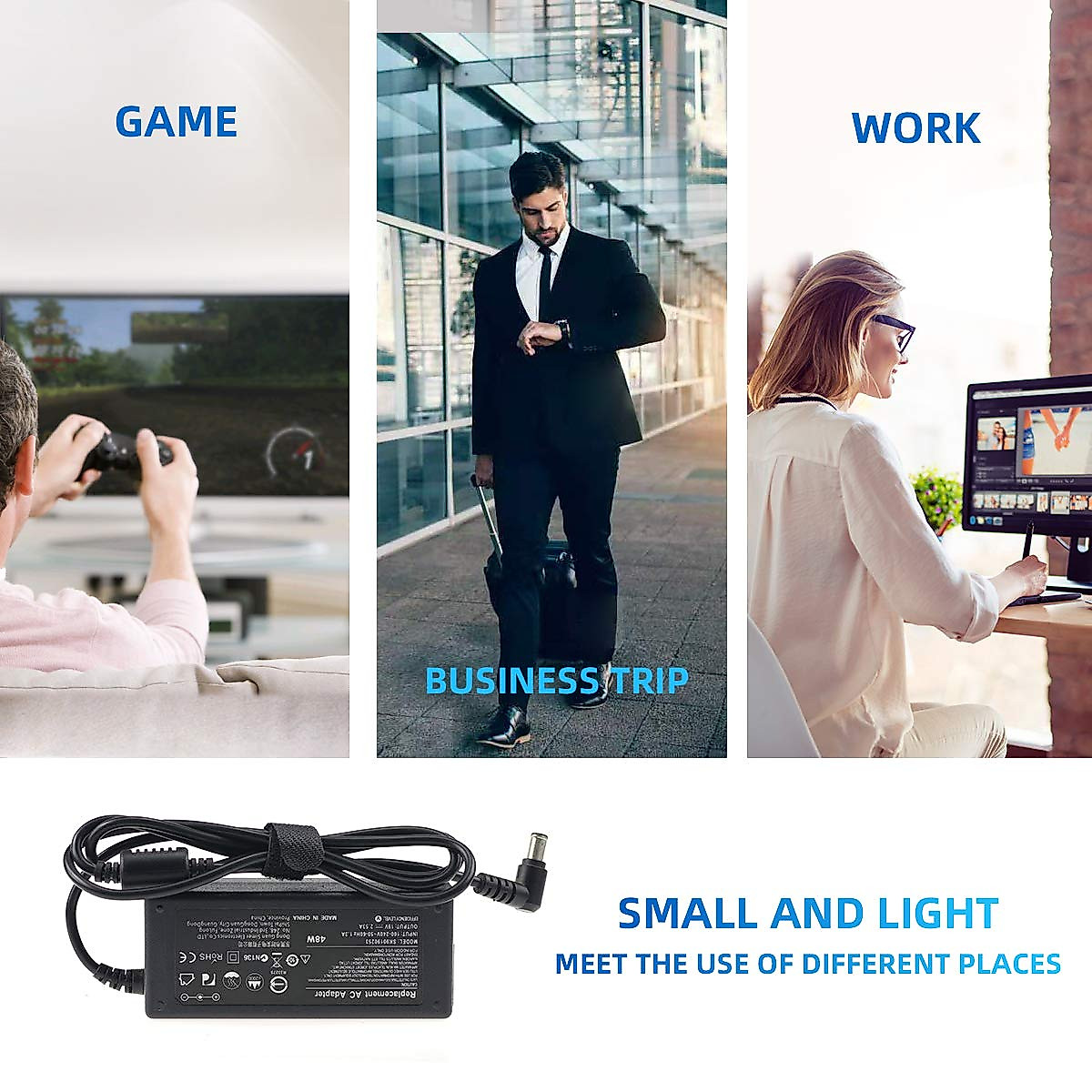 19V 48W Power Adapter for LG Monitors 24M47H-P, 24MP55HQ, 19", 22", 24" Displays and Samsung 32" TVs J5003, J5205, UN32J4000, UN32J5205, A4819-FDY Power Supply Cord (6.5mm * 4.4mm).