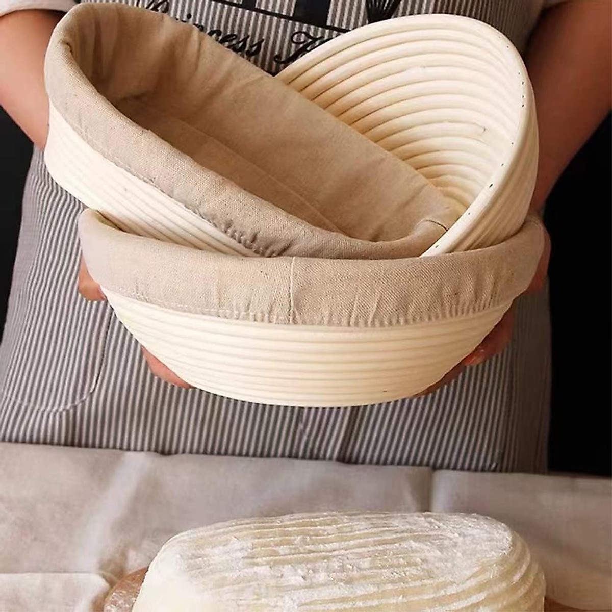 9.4'' Round Bread Banneton Proofing Basket with Linen Liner for Sourdough Proofing,Perfect Handmade Rattan Bowl for Making Beautiful Bread