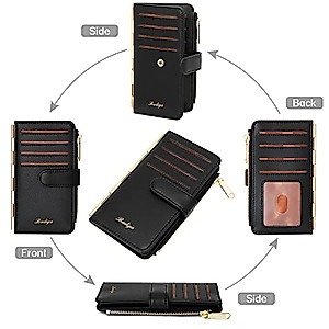 Badiya Credit Card Holder for Women RFID Blocking Slim Wallet Bifold Multi Card Case Zipper Pocket with 3 ID Window