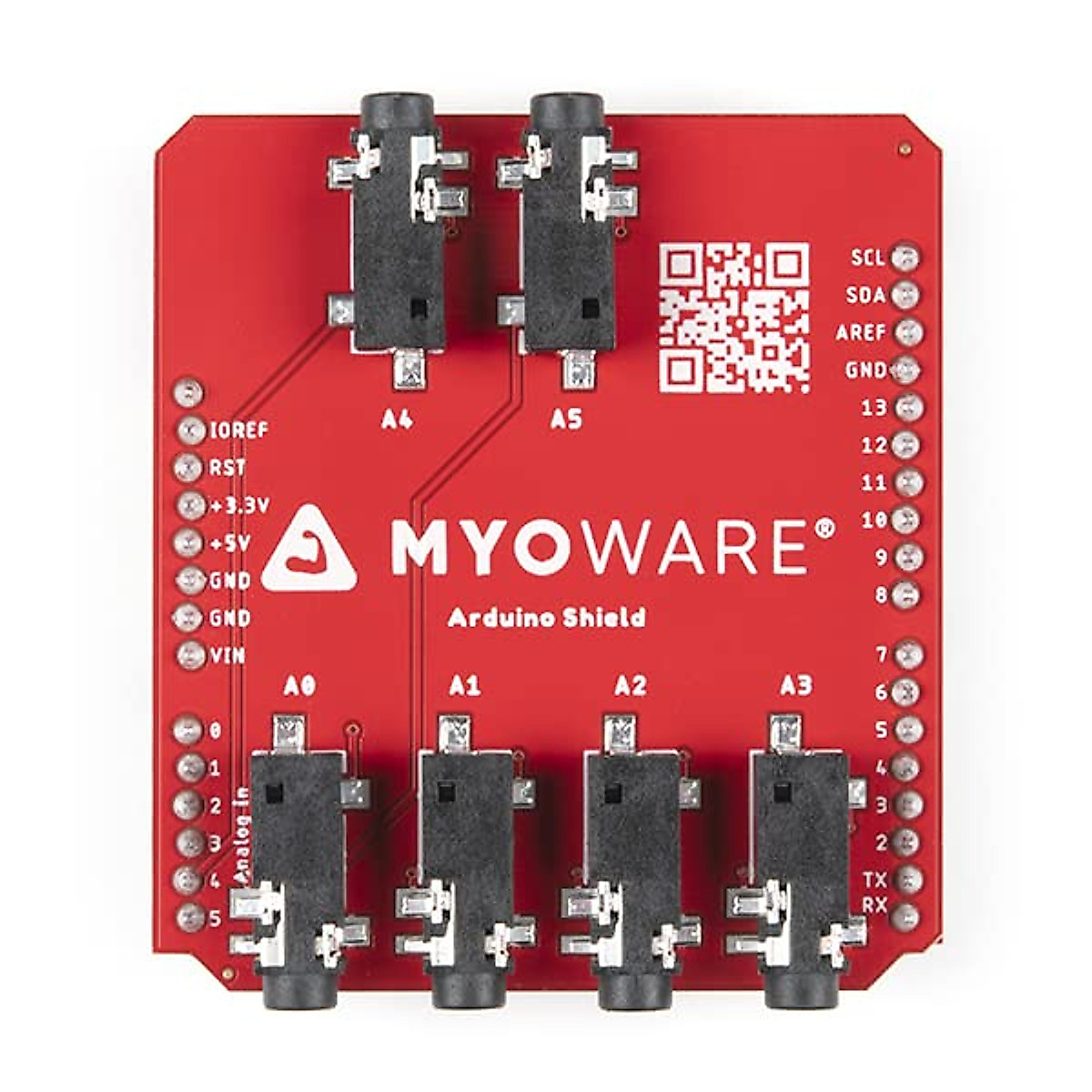 MyoWare 2.0 compatible with Arduino Shield- Connect to your compatible with Arduino R3 board & your MyoWare 2.0 Muscle sensor- Connect up to 6 sensors and/or link shields using TRS to TRS audio cables