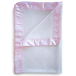 UniBabe Thermal Waffle Weave Baby Blanket with Satin Nylon Trim (Pink), Oversized