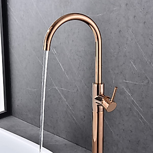 LFGUD Floor Mount Bathtub Faucet, Gold Finished Brass Bathroom Freestanding Tub Filler Single Handle Tub Spout