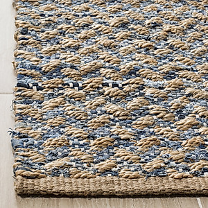 SAFAVIEH Cape Cod Collection Area Rug - 9' x 12', Blue & Natural, Handmade Boho Braided Jute, Ideal for High Traffic Areas in Living Room, Bedroom (CAP305M)