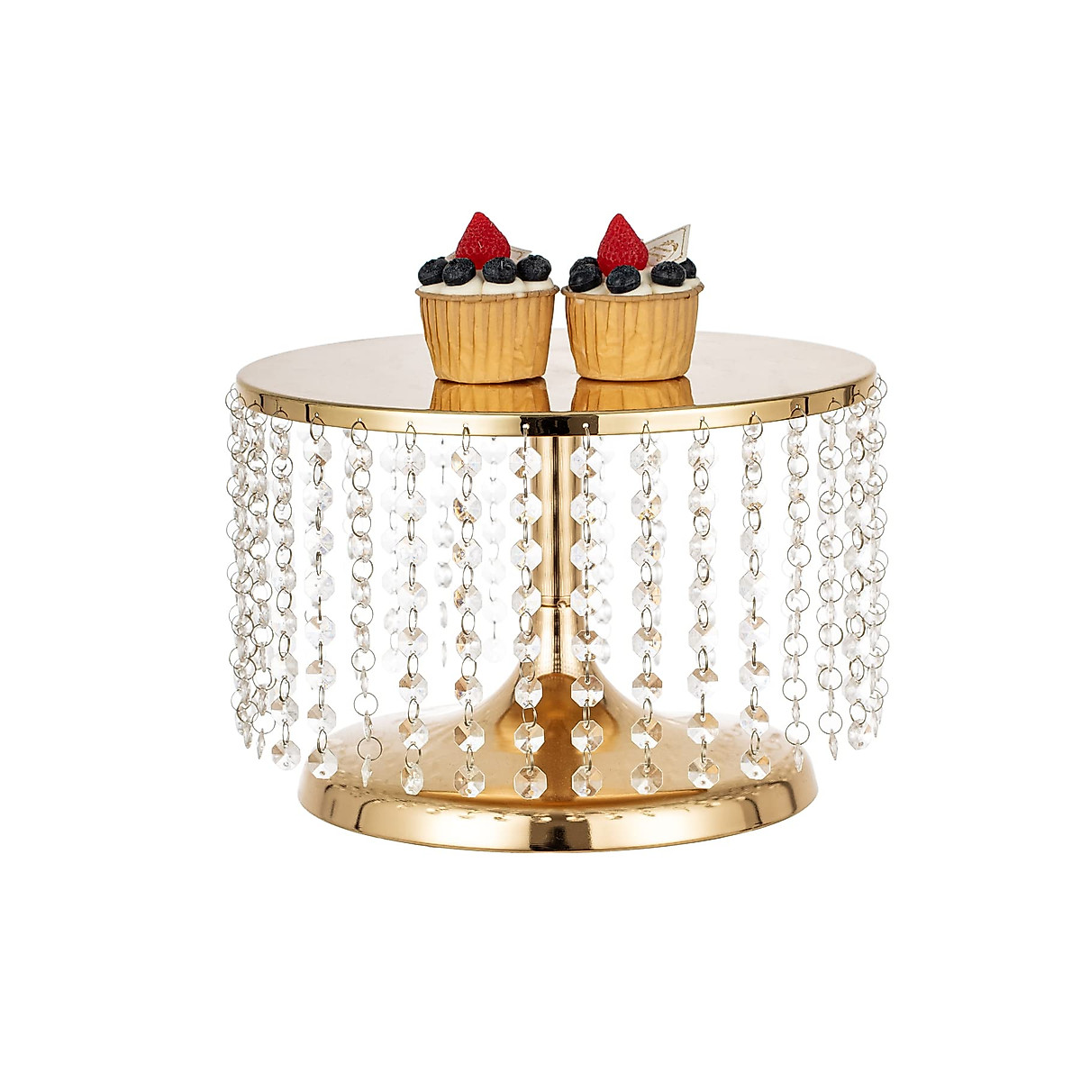 LANLONG Cake Stand for Dessert Table 12 Inch Gold Crystal Pendants Metal Cake Stand Serves as A Round Dessert Cupcake Display Plate for Table, Wedding, Party, Event