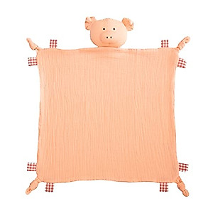 Ickles Pig Baby Lovey Security Blanket Organic Cozy Soft Muslin 100% Cotton Blanket for Girls and Boys Unisex Animal Design Warm Peach Lightweight Easy Care