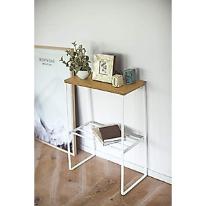 Yamazaki Home Narrow Living Room End Table - Slim Side Storage Shelf Stand Furniture Metal and Wood Modern Skinny Accent Table Steel + WoodWhite