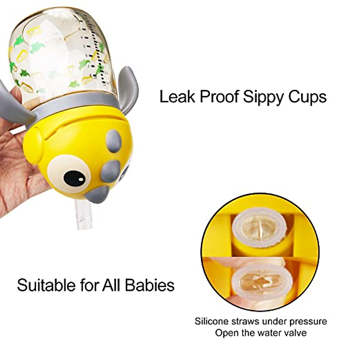 Sippy Cup for Baby Months 6+, Weighted Straw PPSU Non Spill Cup for Toddlers, Baby Straw Cup with Handles, Spill-Proof, Leak-Proof Soft Spout Cup 240ml, BPA Free (Yellow)