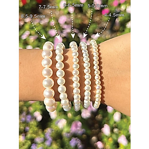 Freshwater Cultured Pearls 8inch Classic Stretch Strand Pearls Bracelet Jewelry for Women and Girls (Choice of Size and Colors) (white, 8.0-8.5mm)