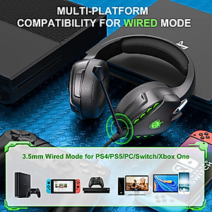PHOINIKAS PS5 Gaming Headset for PS4, PC, Switch, Q10 Xbox One Headset with Stereo Sound, Detachable Mic, Wireless Bluetooth 5.3 Headphone only for Laptop/Phone/Tablet, 20H Battery (Green)