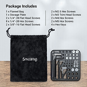 SmallRig 20Pcs Screws and Hex Key Storage Plate with 1/4"-20 3/8"-16 M2.5 M3 M4 M5 Stainless Steel Screws and 4Pcs Hex Keys MD3184