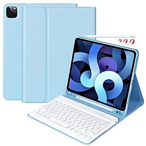 Keyboard Case for iPad Air 11 inch 2024 (M2) & iPad Pro 11 inch (4th/3rd/2nd/1st) Gen 2022, iPad Air 5th&4th Generation Case with Keyboard, Detachable Bluetooth Keyboard with Pencil Holder (Sky Blue)