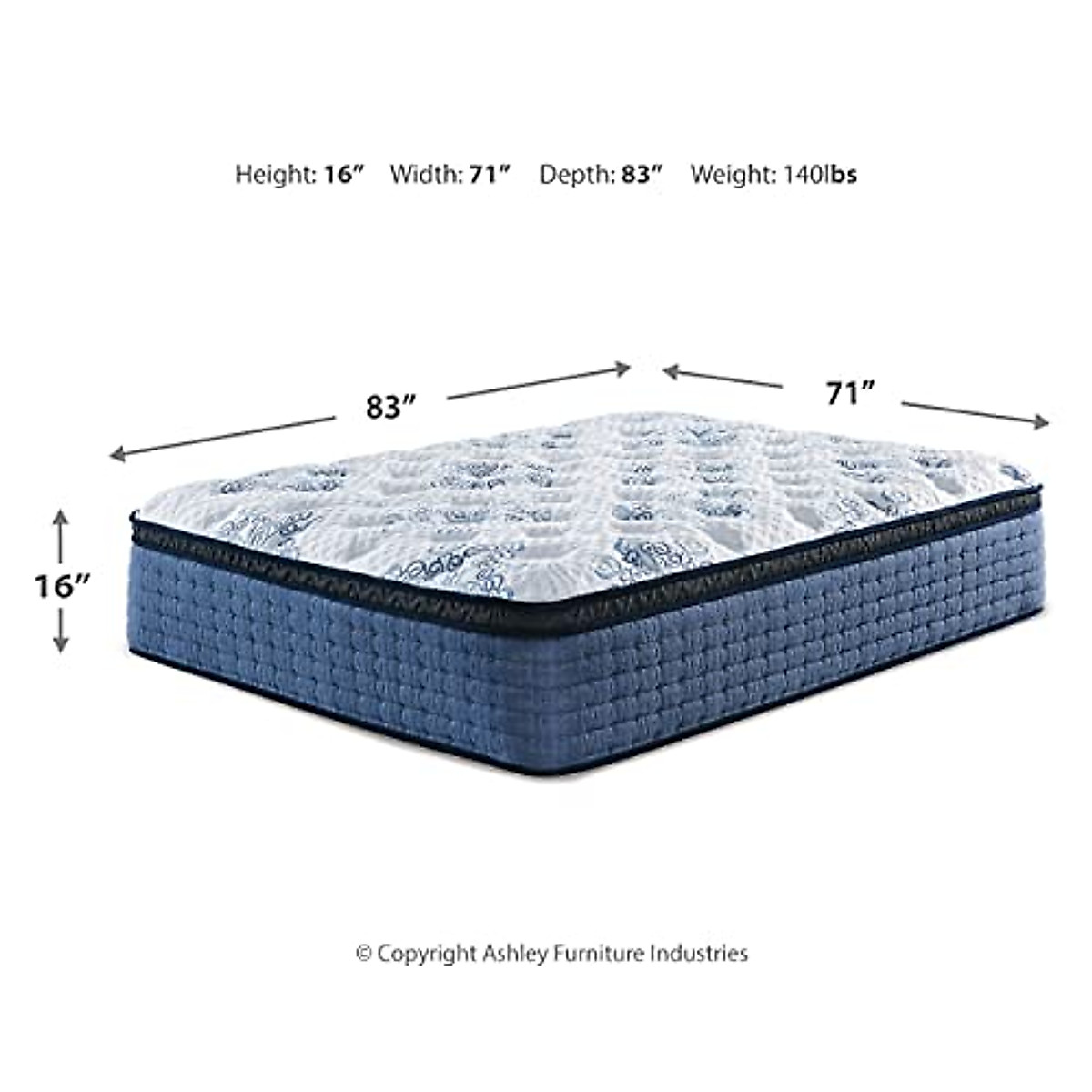 Signature Design by Ashley Mt Dana 16 Inch Eurotop Plush Mattress, CertiPUR-US Certified Foam, California King