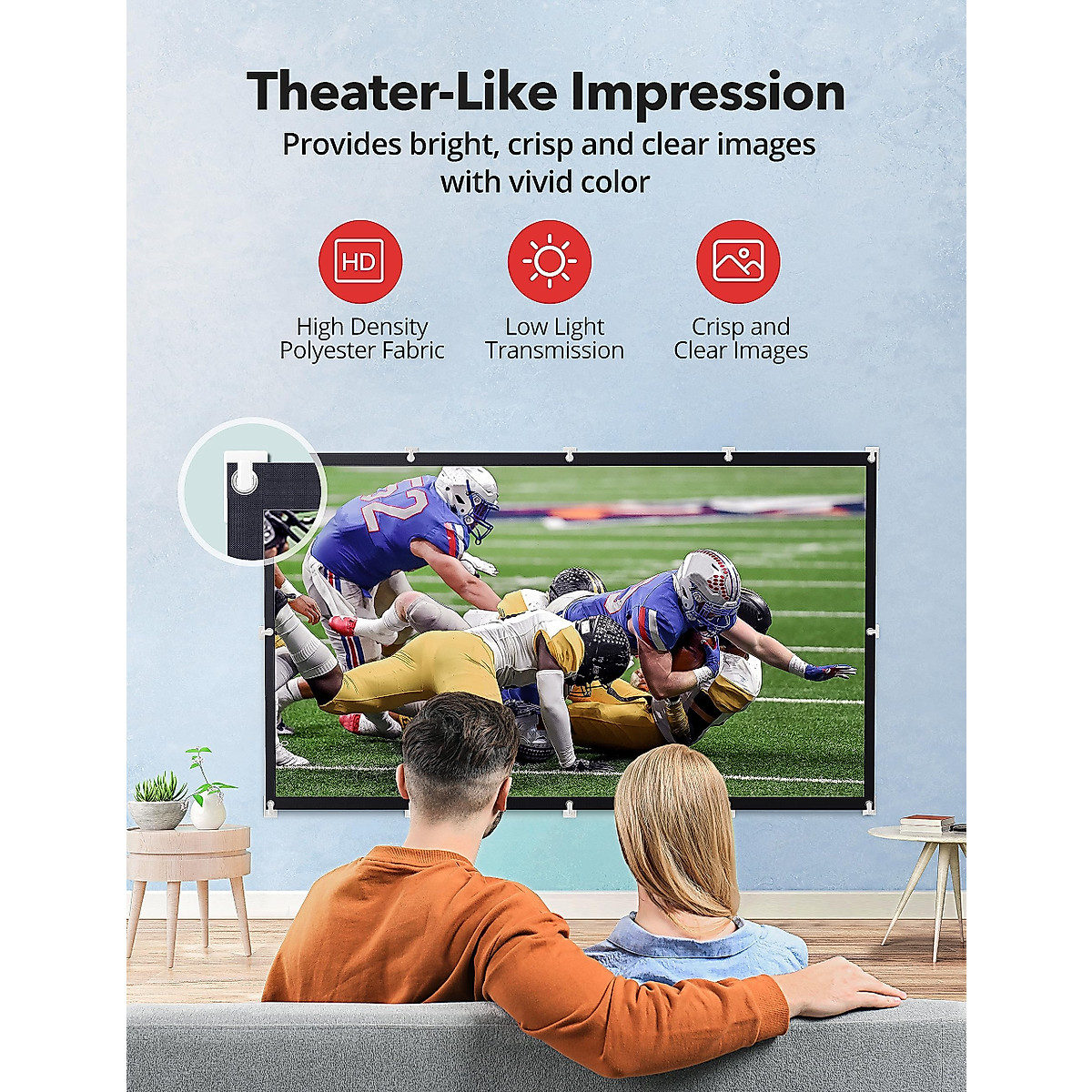 Projector Screen, HYZ 120 inch Portable Projector Screen Indoor Outdoor Projection Screen 16:9 4K HD Wrinkle-Free Foldable Movie Screen for Backyard, Double Sided Projection for Home Theater