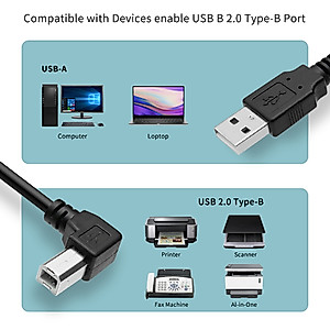 YACSEJAO USB Printer Cable 90 Degree USB 2.0 A Male to B Male Printer Scanner USB B Cable Cord with 480Mbps High Speed Printing, 1.5M(Right Angle)